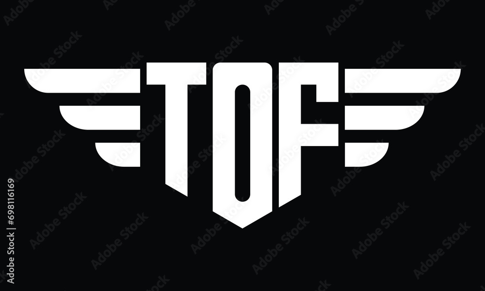 TOF three letter logo, creative wings shape logo design vector template ...