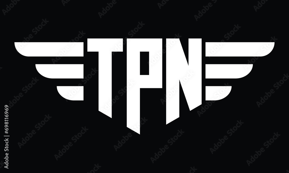 TPN three letter logo, creative wings shape logo design vector template ...