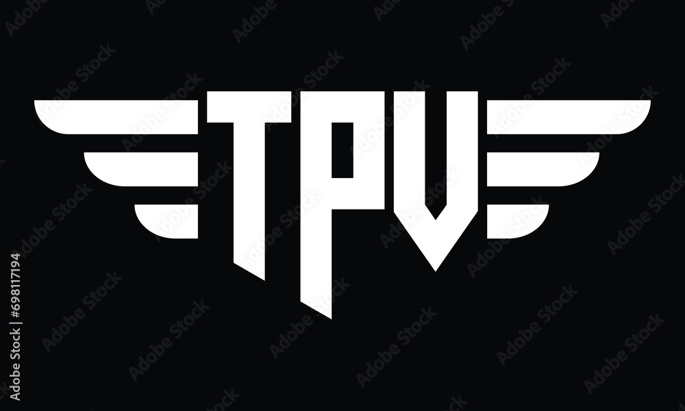 TPV three letter logo, creative wings shape logo design vector template ...