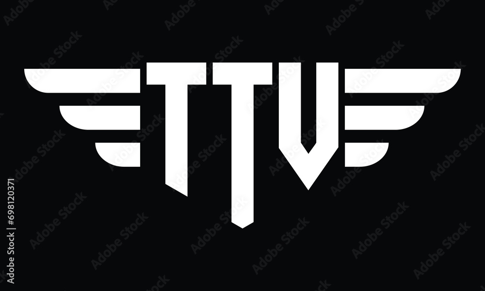 TTV three letter logo, creative wings shape logo design vector template ...