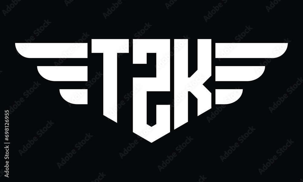 TZK three letter logo, creative wings shape logo design vector template ...