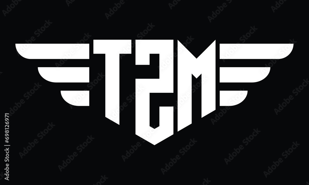 TZM three letter logo, creative wings shape logo design vector template ...