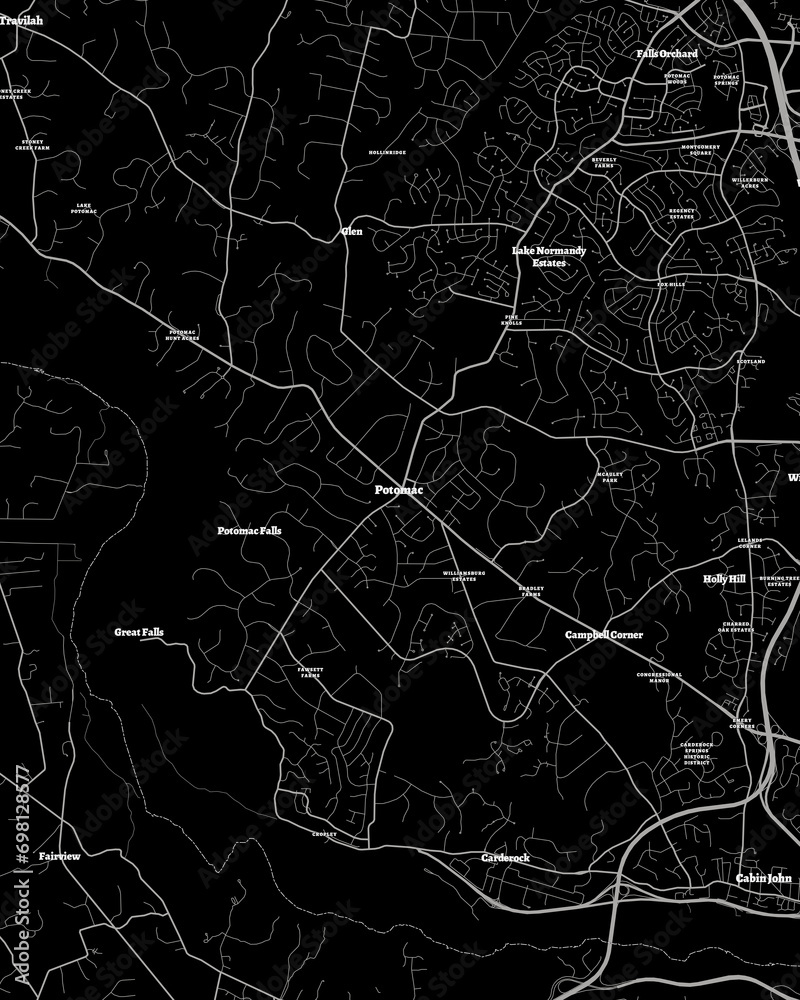 Potomac Maryland Map, Detailed Dark Map of Potomac Maryland Stock ...