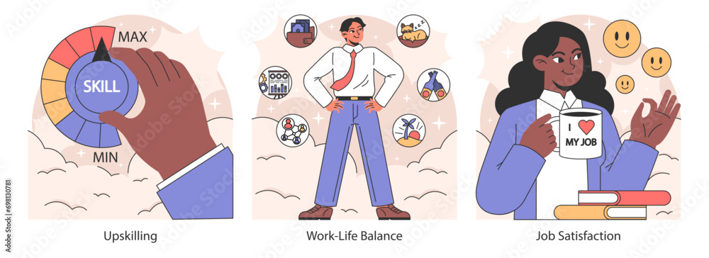 Vecteur Stock Professional growth set. Pathways and strategies for career advancement. Diverse ...