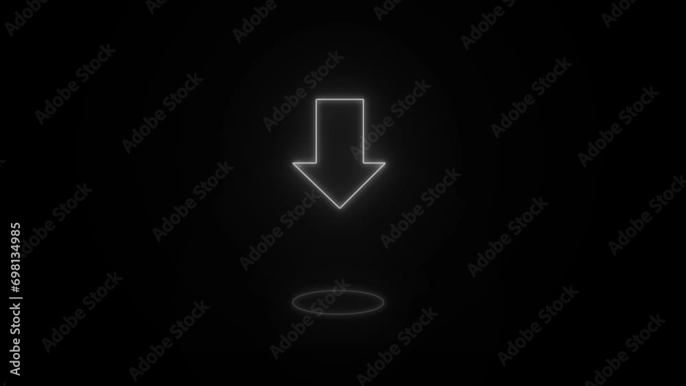 Neon arrow glowing. Directional sign arrow points to the down. Vector ...