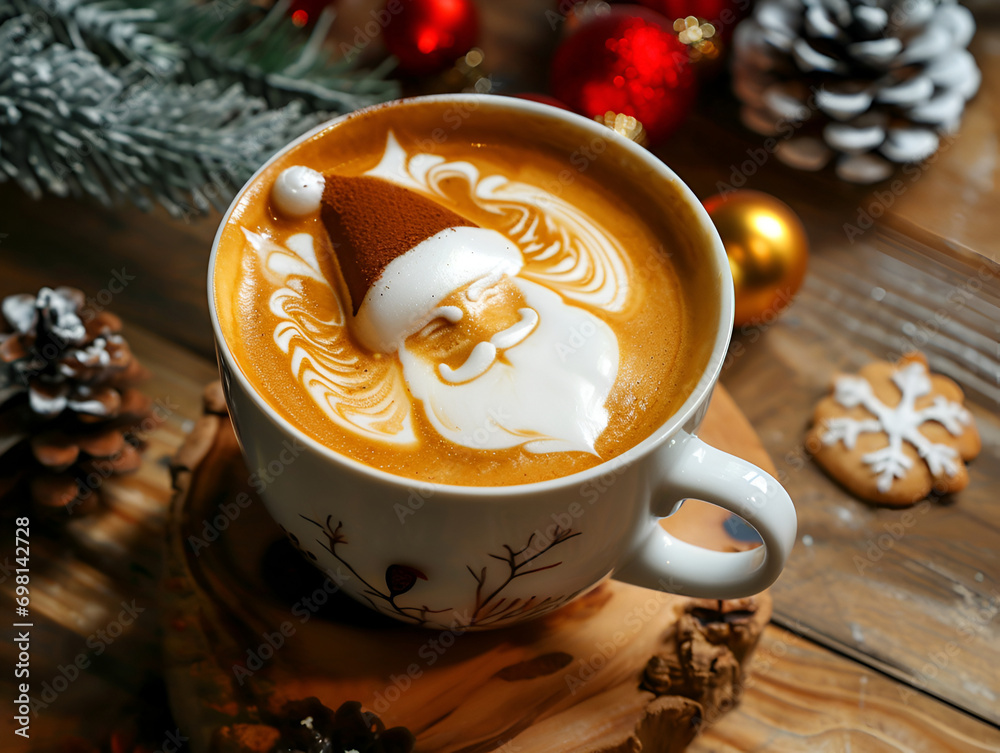 Top View of Latte Coffee with Santa Claus Art Foam for Christmas and ...