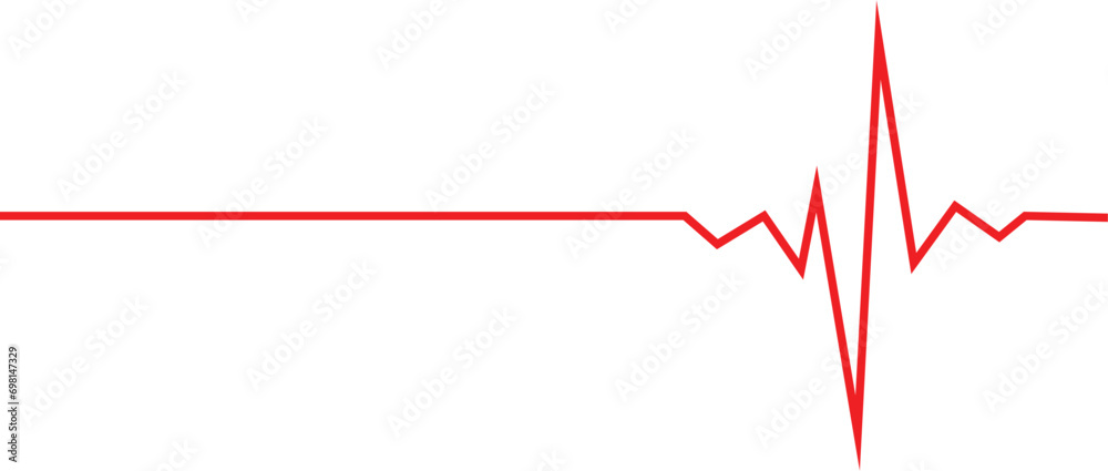 Red heart pulse rate line on transparent white background. ECG or EKG ...