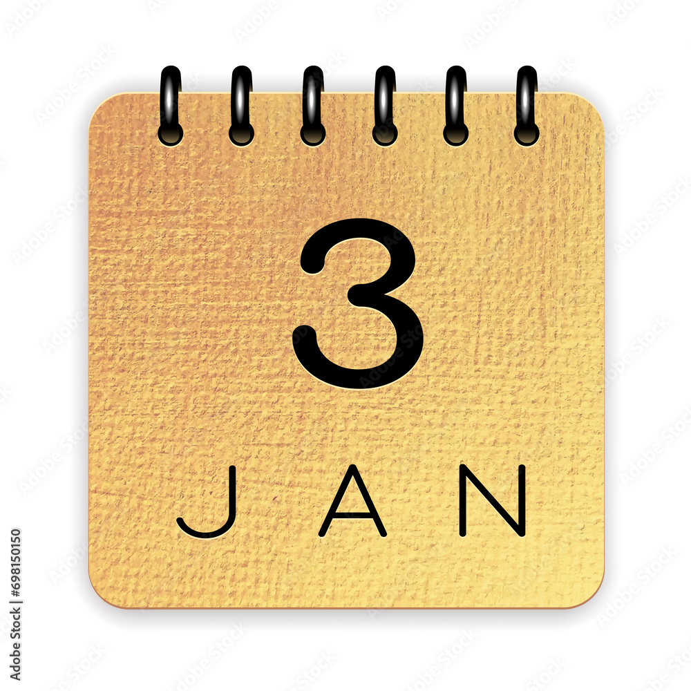 3 day of the month. January. Luxury gold calendar daily icon. Date day ...