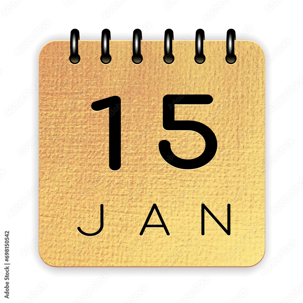 15 day of the month. January. Luxury gold calendar daily icon. Date day ...
