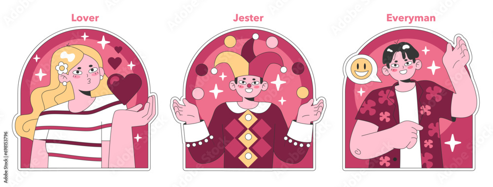 Personality psychological archetypes set. Twelve characters ...