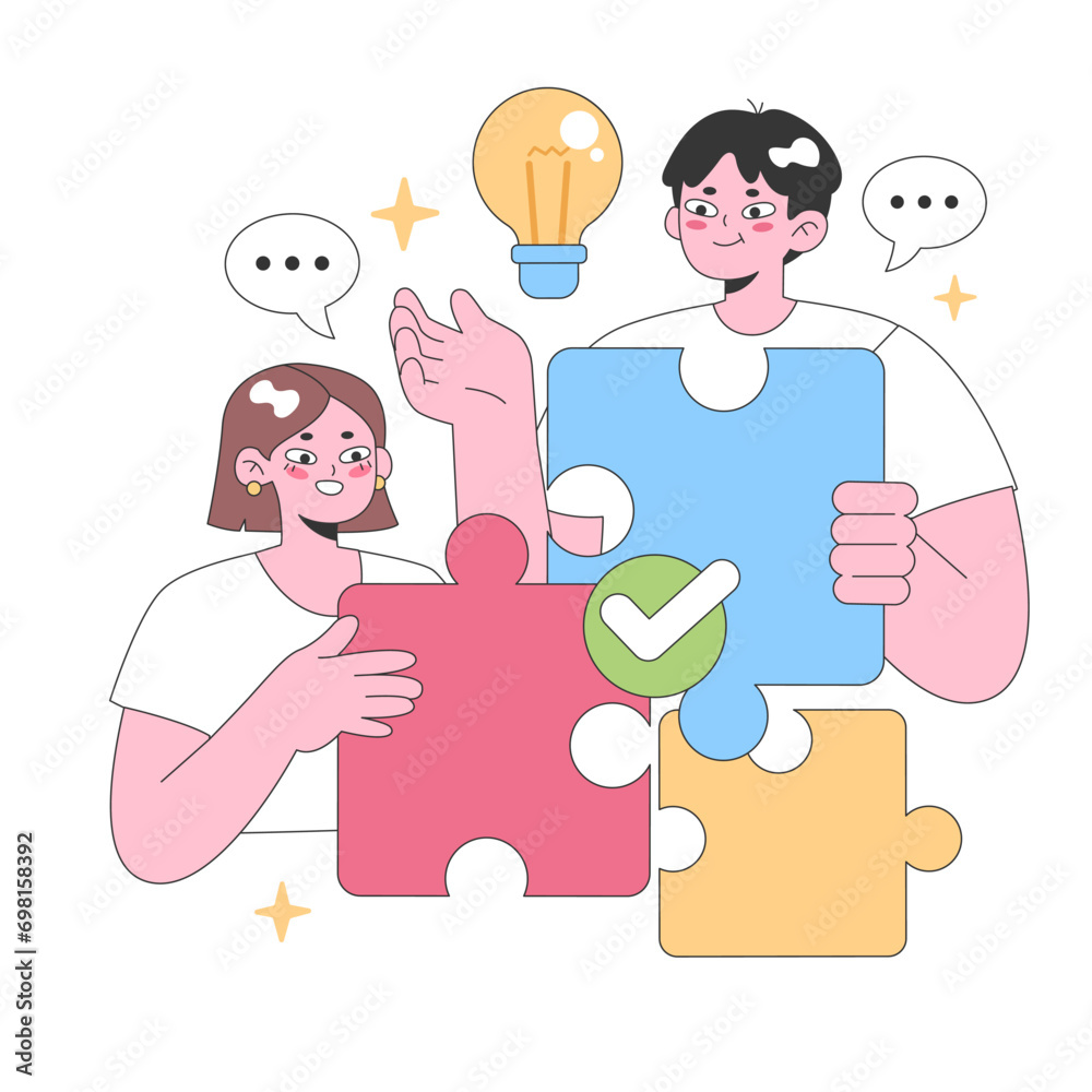 Collaboration concept. Two individuals connecting puzzle pieces ...