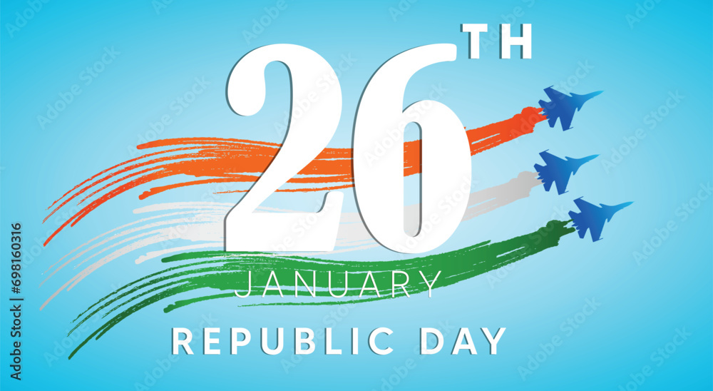 happy republic day India vector poster with air jet Indian flag color ...