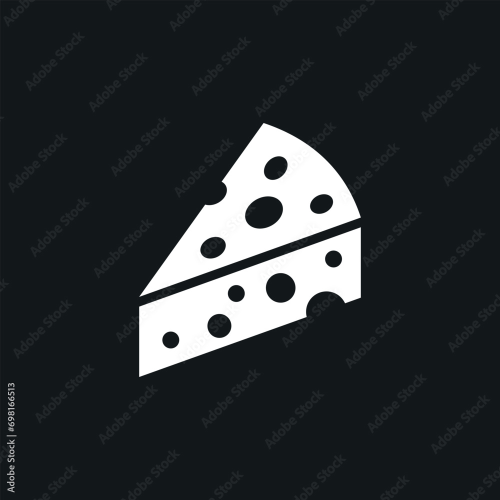 Vector flat cheese slice icon on black background. Simple solid milk ...