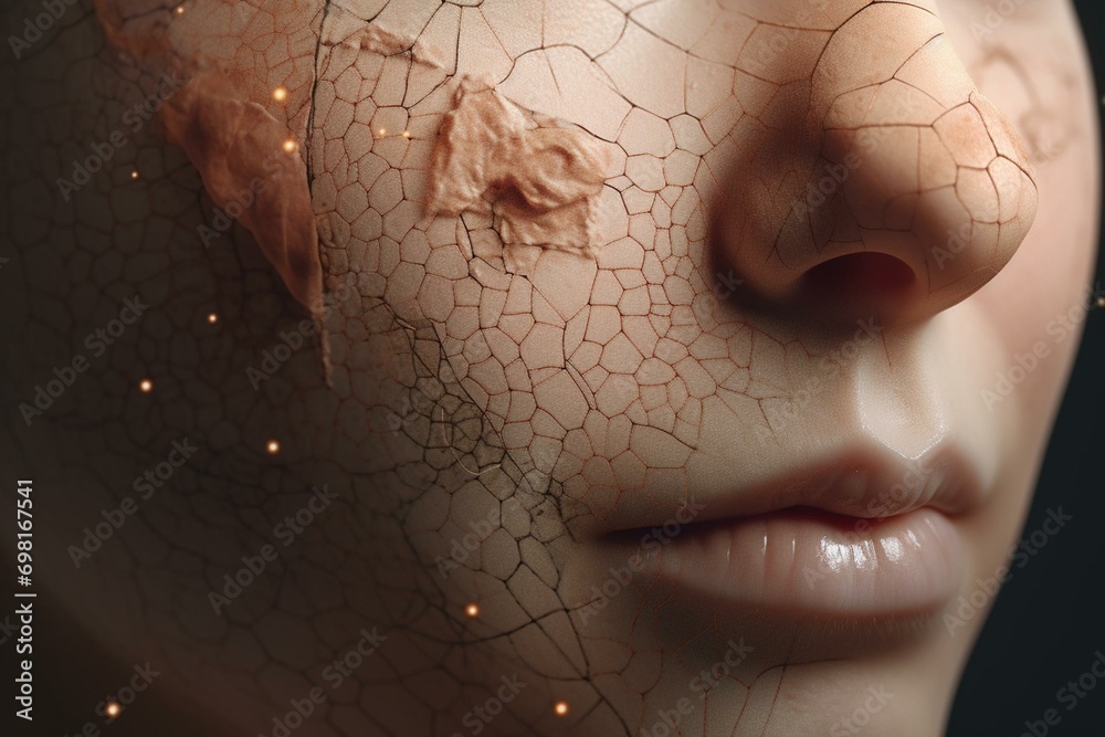 Diagram of skin structure, focusing on pores and sebum plugs ...