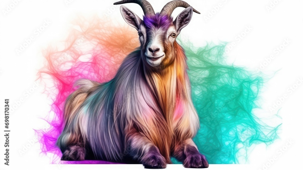 Goat pose for a photo on a white background, in the style of mixed ...