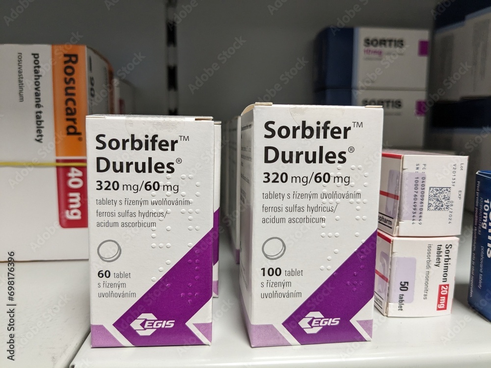 Prague,Czech republic-January 8 2024: box of SORBIFER DURULES Czech ...