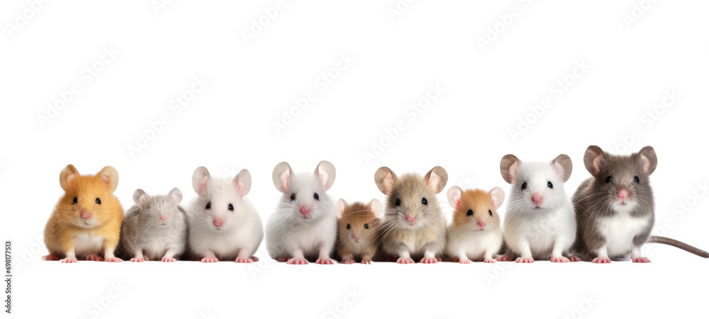 Collection of funny cute lying, sitting white mouse (mus) family with ...