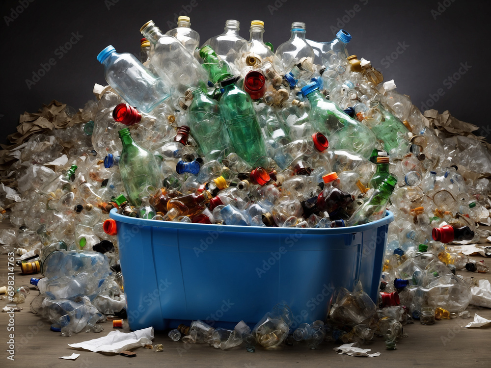 A bunch of plastic bottles. Ecological problems. Recycling of plastic ...