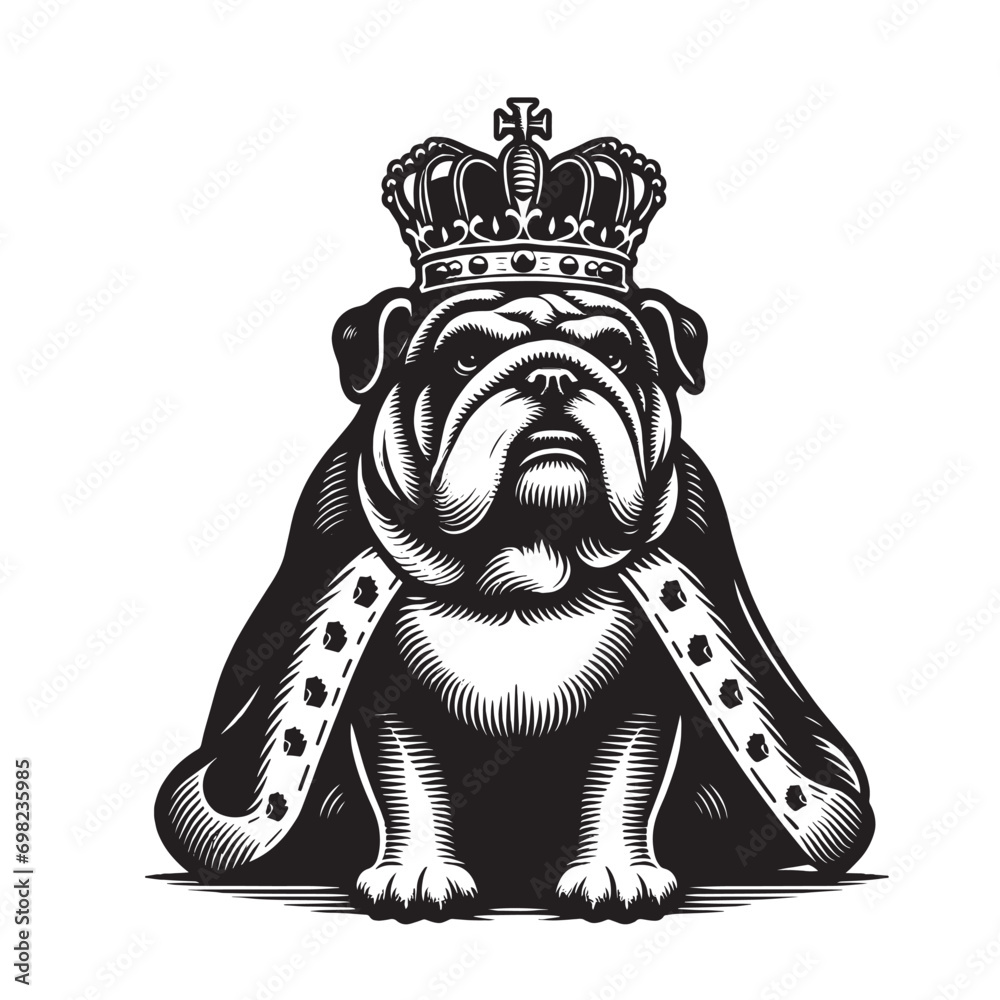 King Bulldog. Dog wearing a crown and royal robe. Beautiful logo, icon ...