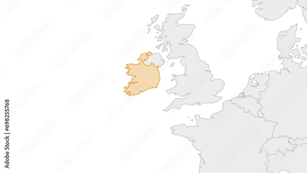 Animation of Ireland country map on the world map. Animation of map ...