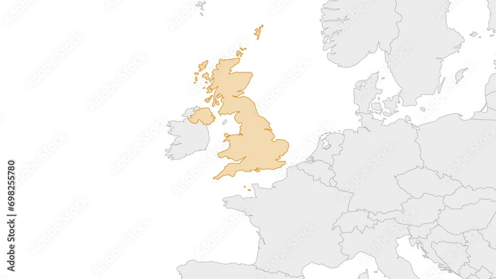 Animation of Great Britain country map on the world map. Animation of ...