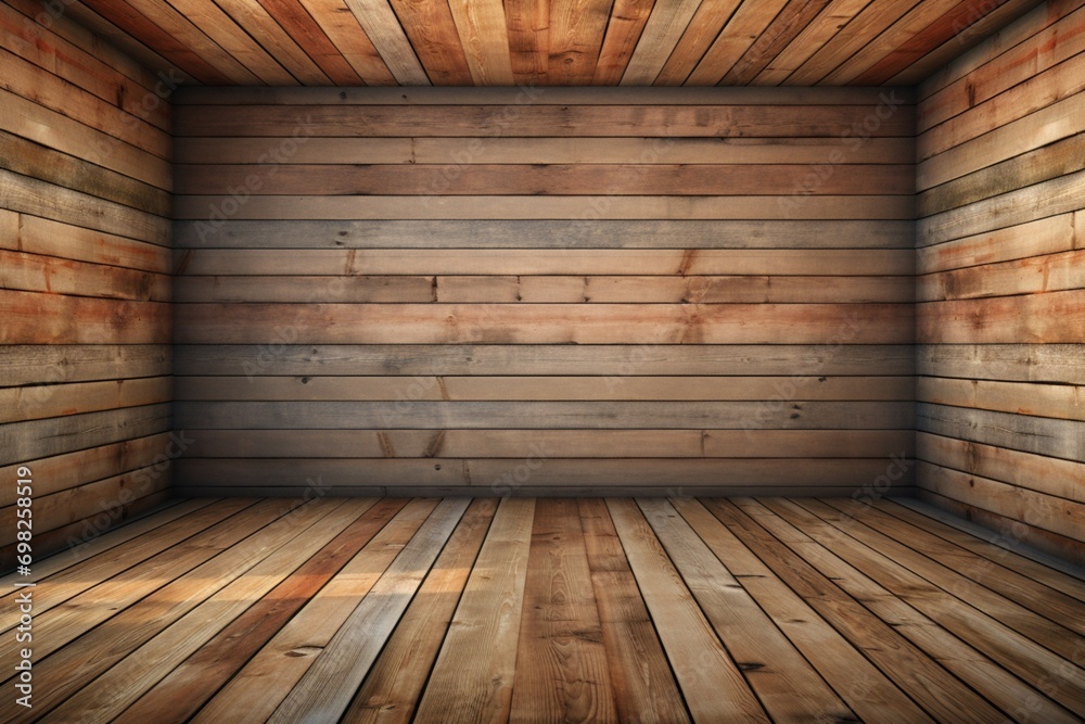 Wooden room interior, quietly awaiting purposeful design and occupancy ...