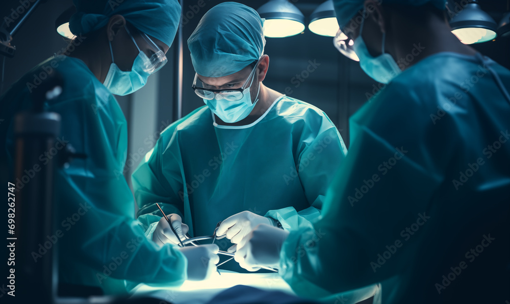 The medical team of surgeons in the hospital doing minimal invasive ...