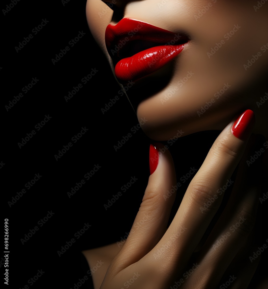 cropped view of seductive woman with red lips and makeup showing shh ...