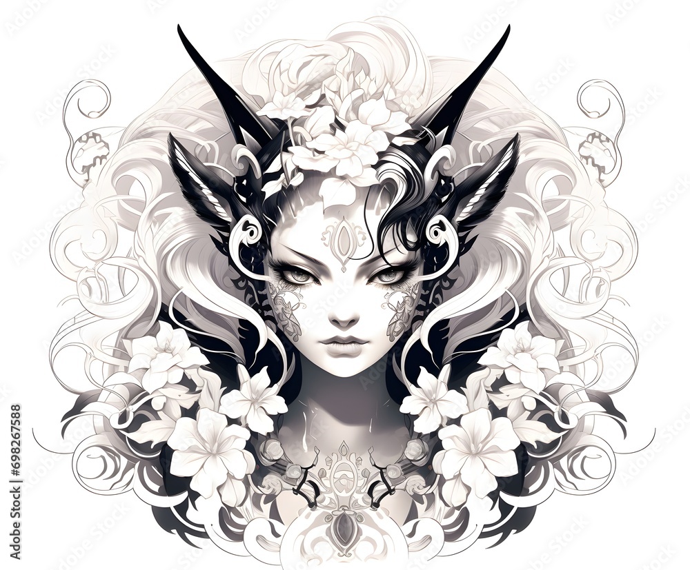 Stylized cartoon mystic fairy creature, half bunny-half woman ...