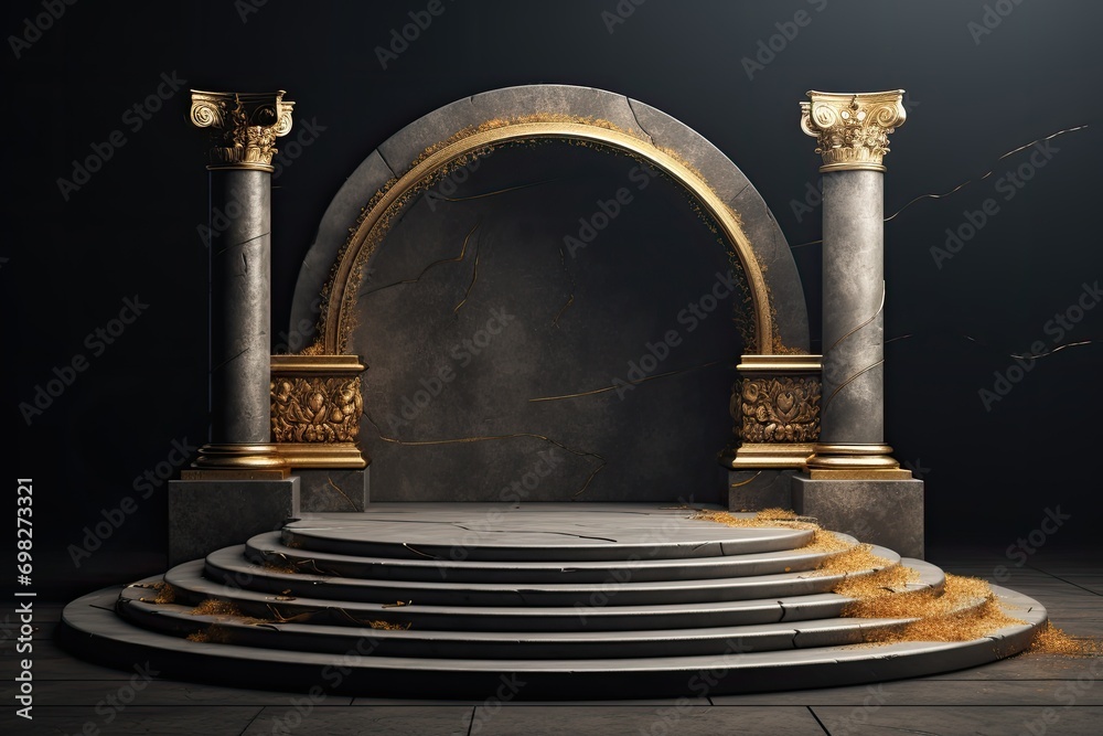 round podium with gold-plated Greek pillars for the presentation of ...