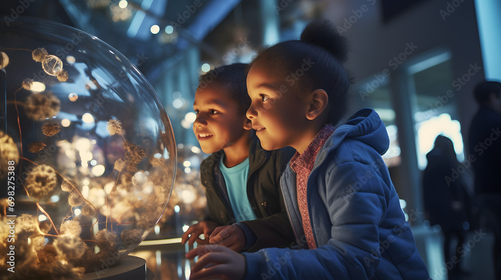 Children in a science museum exploring interactive exhibits with wonder ...