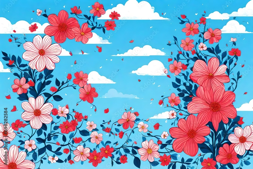 Blue sky and clouds Republic of Korea Taegeukgi and Mugunghwa flower ...