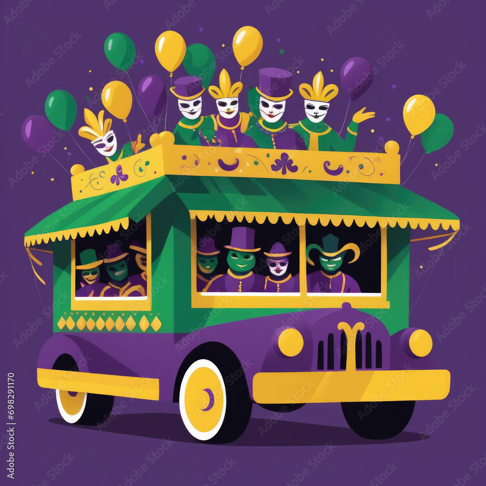 Colorful Mardi Gras Parade Float - Simplified and stylized flat digital ...