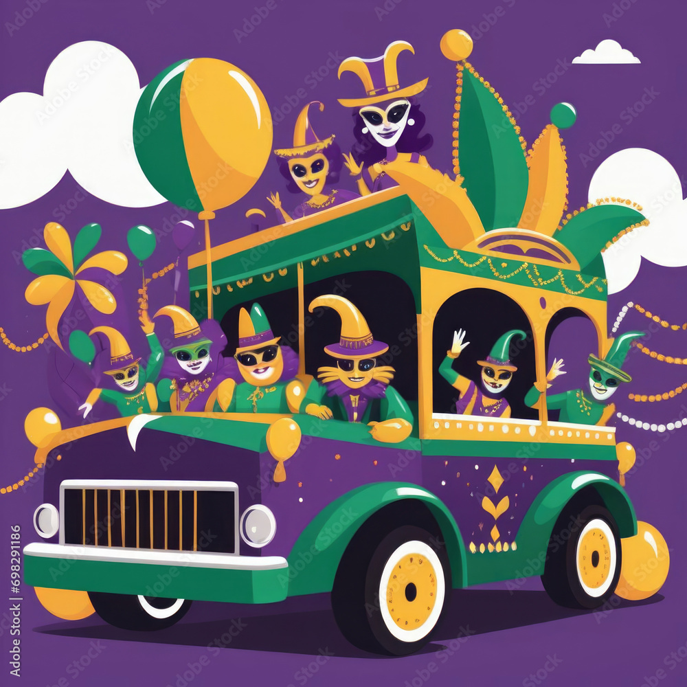 Contemporary Mardi Gras Parade Float - Flat digital pop illustration of ...