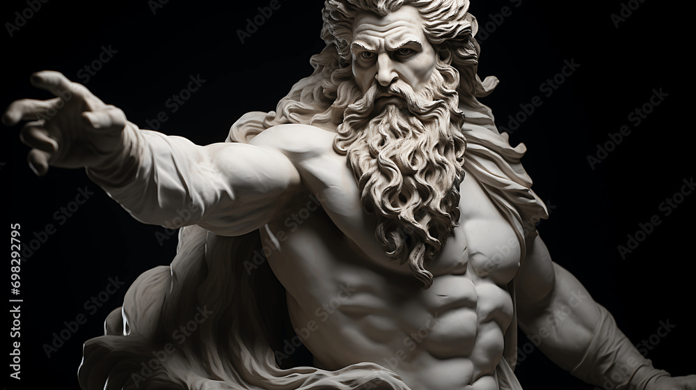 Estatua de Zeus hecha en mármol blanco sobre fondo negro. Stock ...