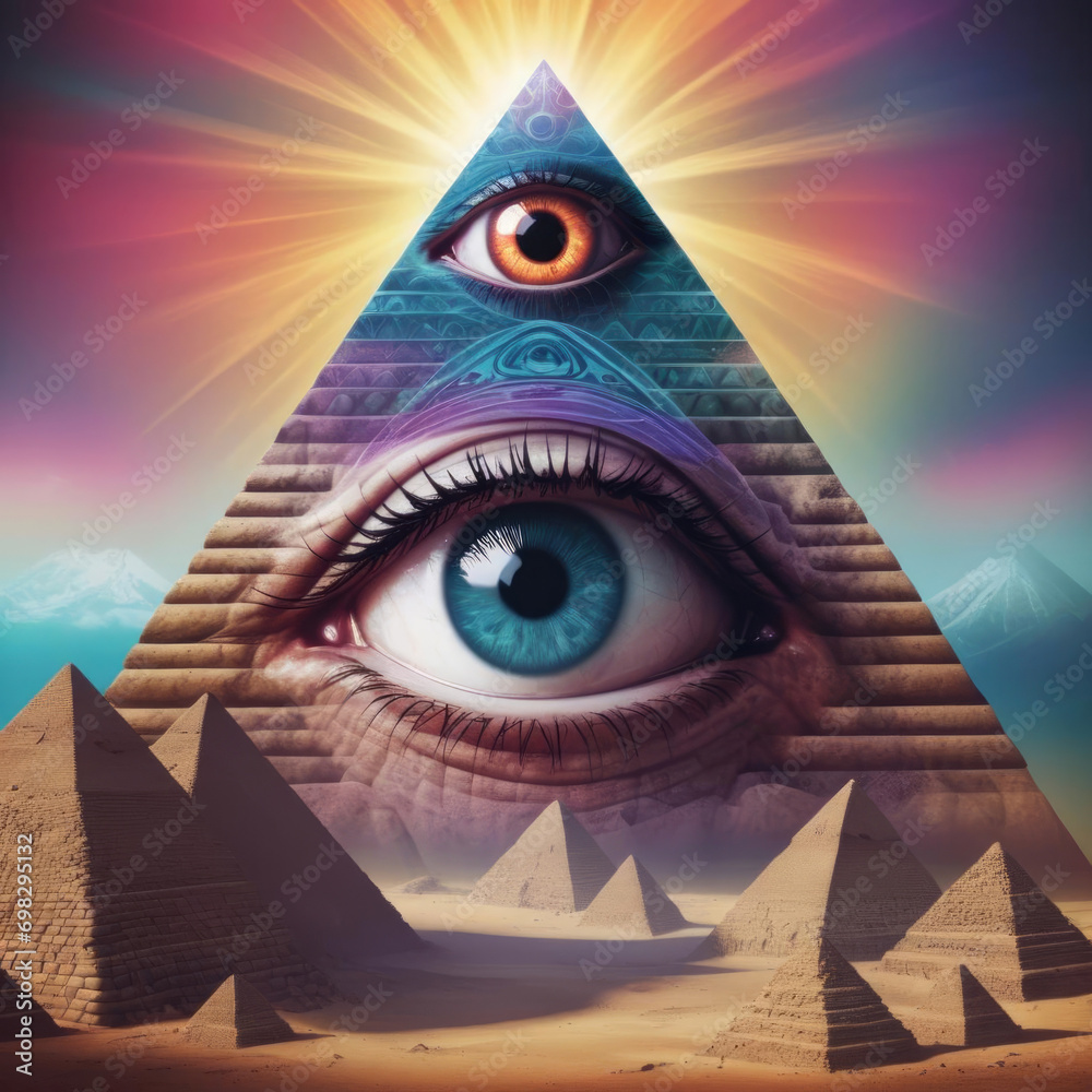 Mystic Pyramids - Hyperrealistic double exposure of psychedelic ...