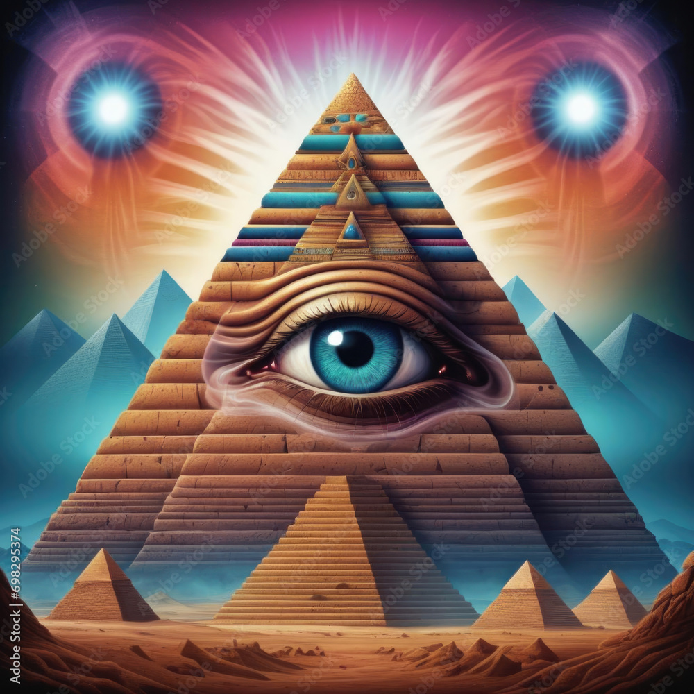 Mystic Pyramids - Psychedelic vector image of hyperrealistic symmetric ...