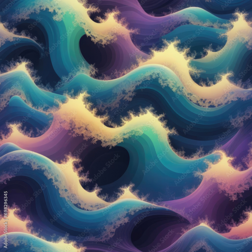 Fractal Glow - Psychedelic vector image of mystic ocean waves with ...