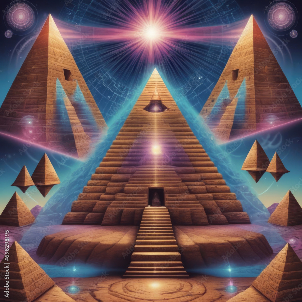 Symmetric Pyramids - Psychedelic vector image of spiritual pyramids ...