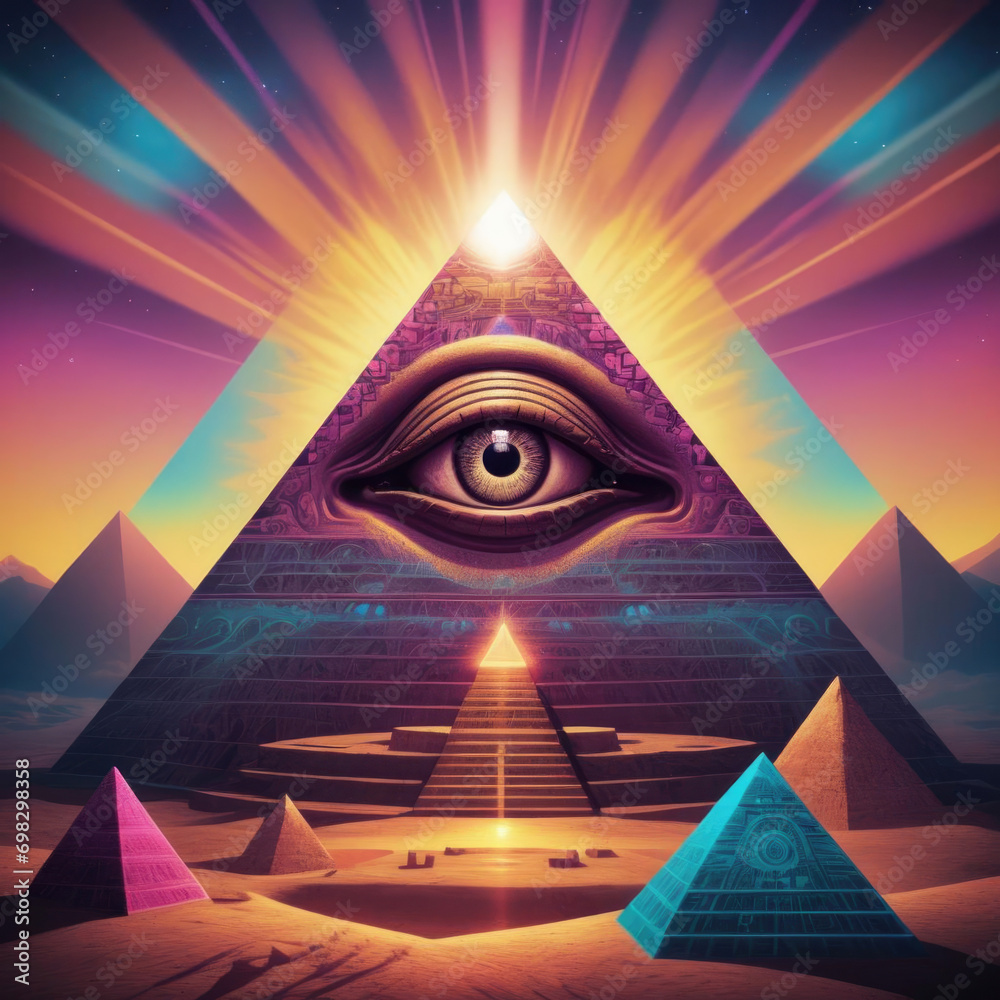 Psychedelic Spiritual Pyramids - Ultra HD vector image of glowing ...