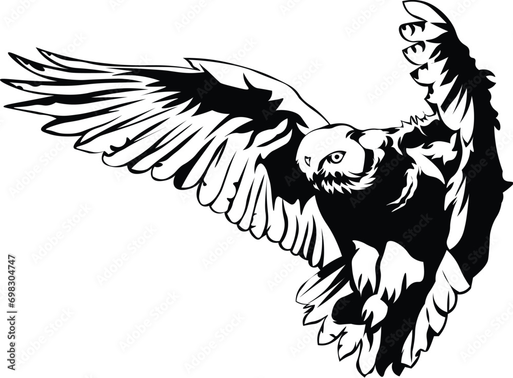 Cartoon Black and White Isolated Illustration Vector Of A Hawk Flying ...