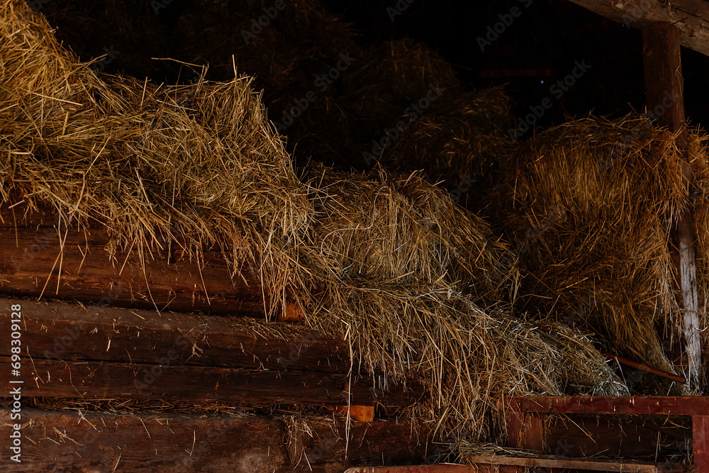 Kourim, Czech Republic, 17 December 2023: Inside rustic wooden old barn ...
