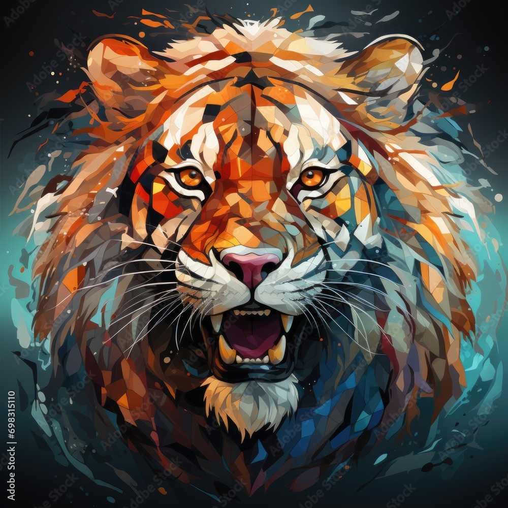 Tiger portrait with geometric mosaic and splash painting elements ...