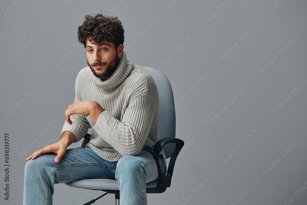 Portrait beard young model face background guy men looking isolated ...