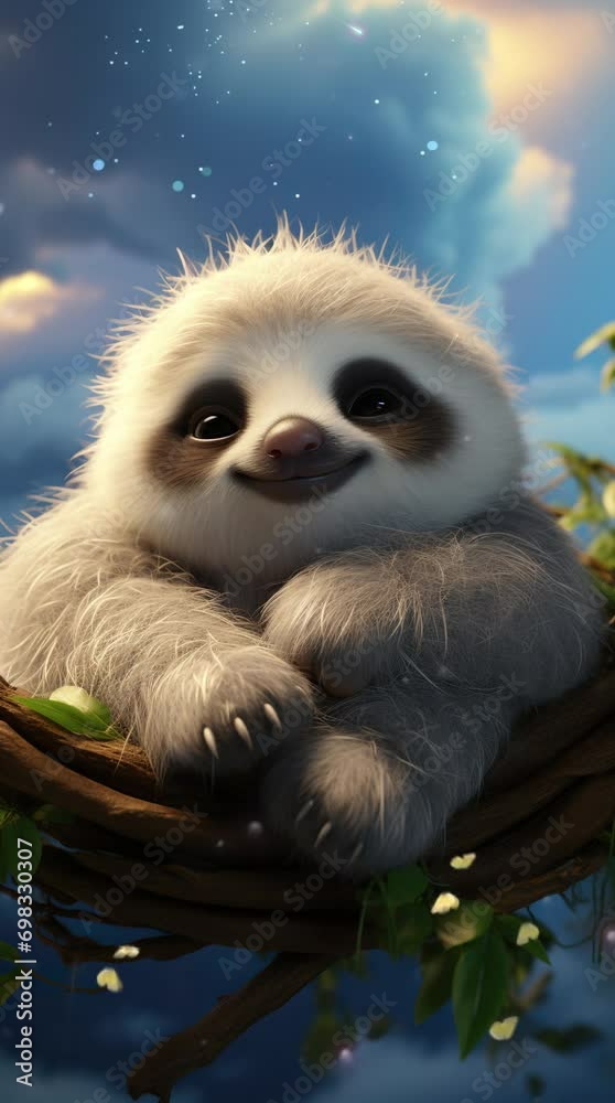 Soothing Baby Sloth Lullaby Scene: Gently Animated for Peaceful Sleep ...