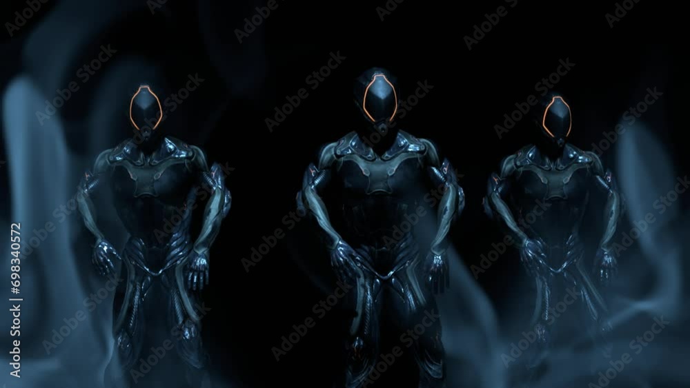 alien soldiers, cyborgs, dancing, fantasy, background for music, 3d ...