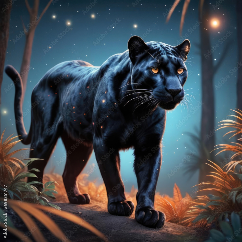 Mystical Panther - Digital art illustration of a mysterious panther ...