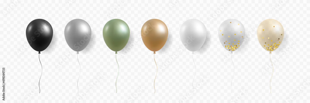 3D realistic helium balloons set. Isolated on transparent background ...