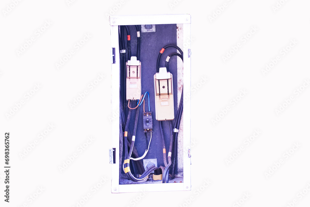 Box Old breaker small broken electrical is damaged. Temporary ...