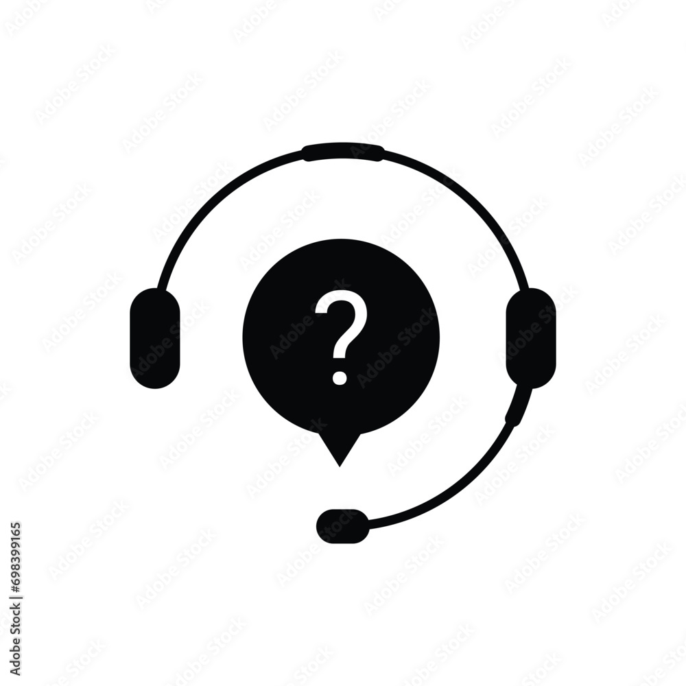 Support Service with Headphones Silhouette Icon. Headset with Question ...